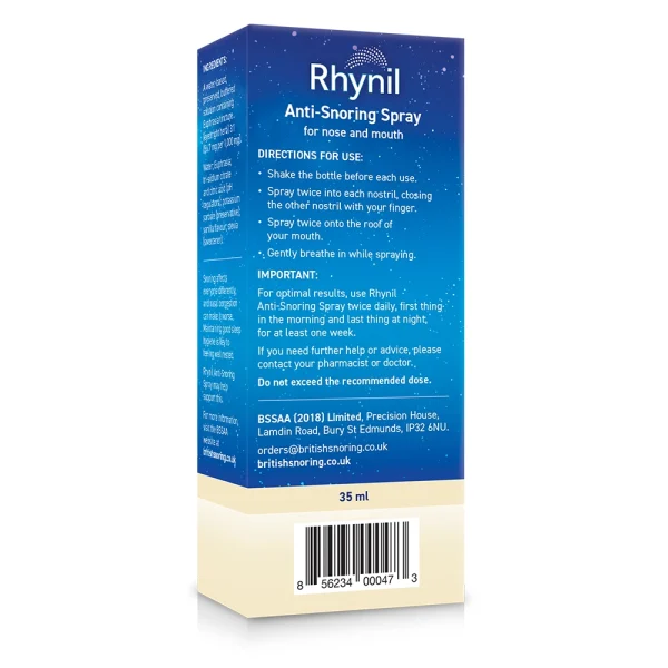 Rhynil Anti-Snoring Spray for Nose & Mouth | Vanilla Flavour 35ml